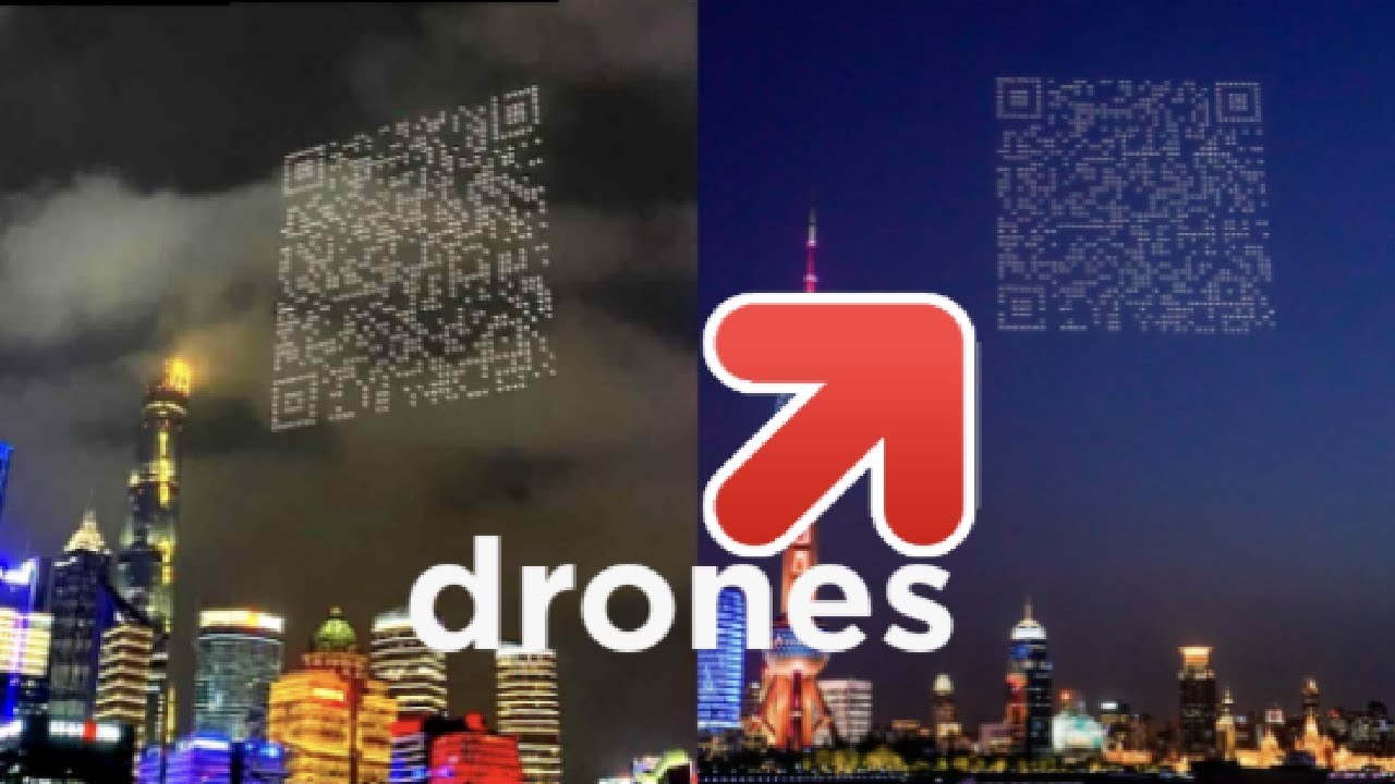 Totally scannable QR code with drones above the sky of China's shanghai ...