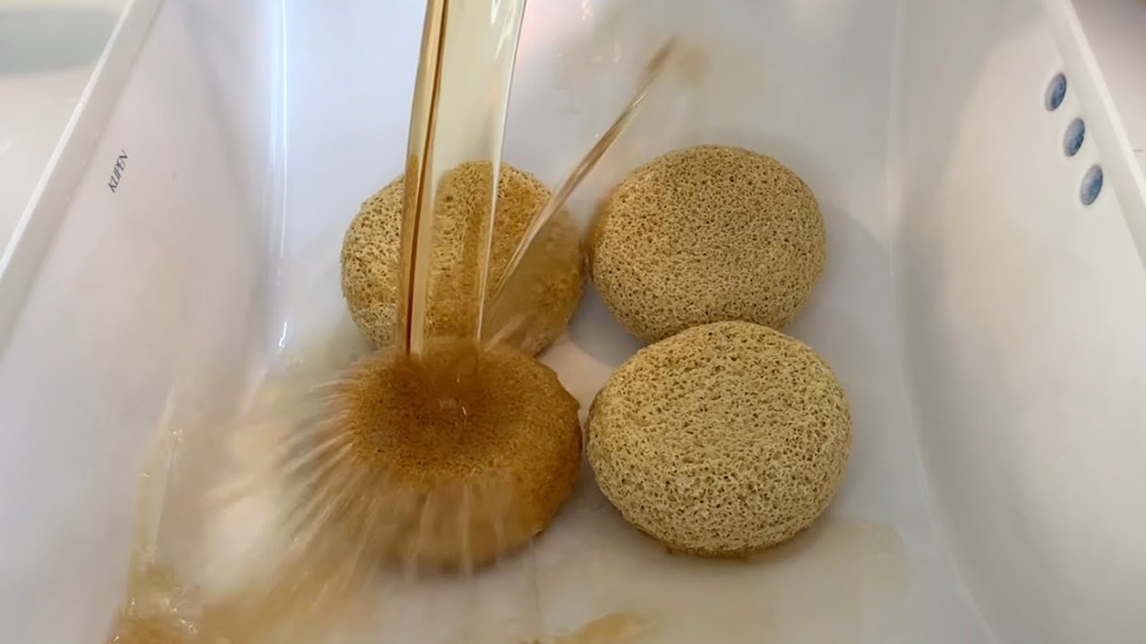 🌲 Softening HARD ROCK SPONGES with PineSol 🌲 - sponge ASMR - YouTube