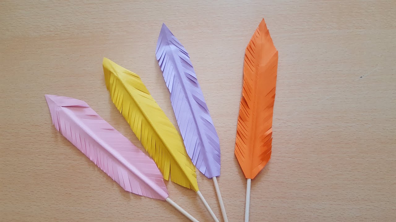 how to make an origami paper feather - YouTube