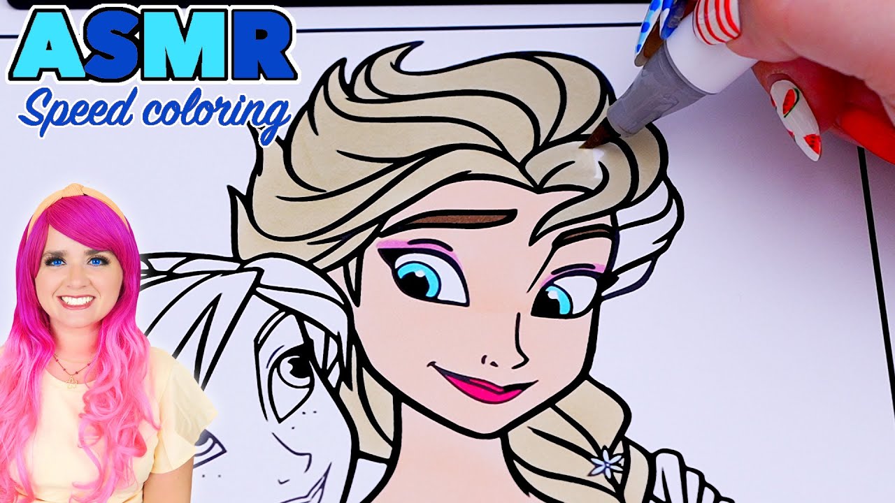 ASMR Speed Coloring Frozen Anna & Elsa (ASMR Coloring Sounds & No ...