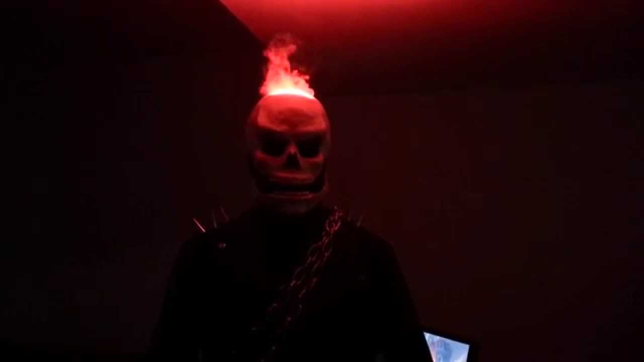 Final ghost rider costume with flaming head - YouTube