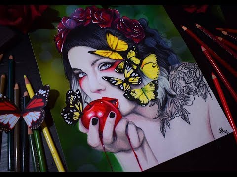 Snow white - Colored pencil speed drawing - YouTube