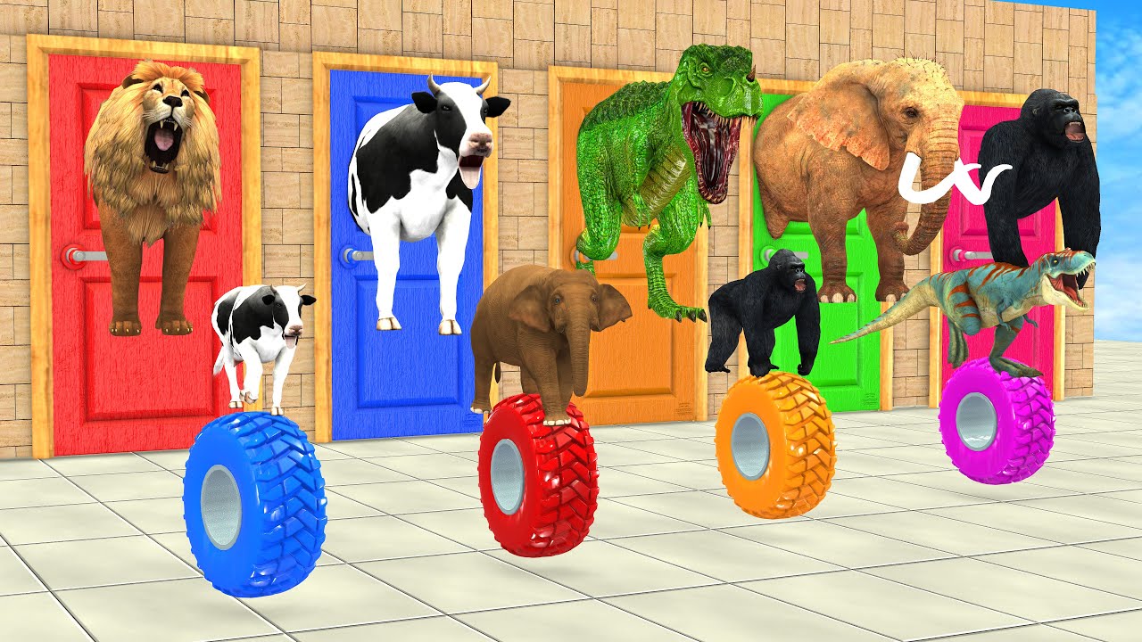 Cow Elephant Lion Gorilla Tiger T-Rex Guess The Right Door ESCAPE ROOM ...