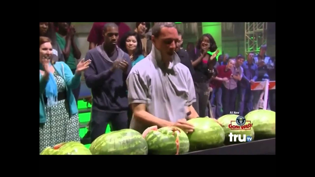 Guiness gone wild Most watermelons crushed with the head in one minute ...