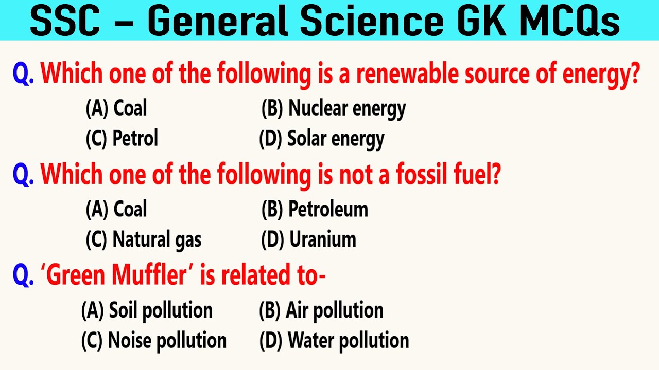SSC - General Science GK MCQs | Science GK Questions Non-Conventional ...