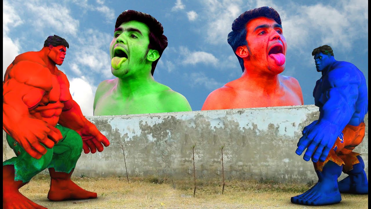 Red Hulk Vs Blue Hulk Vs Temple Run Fight in Real Life - YouTube