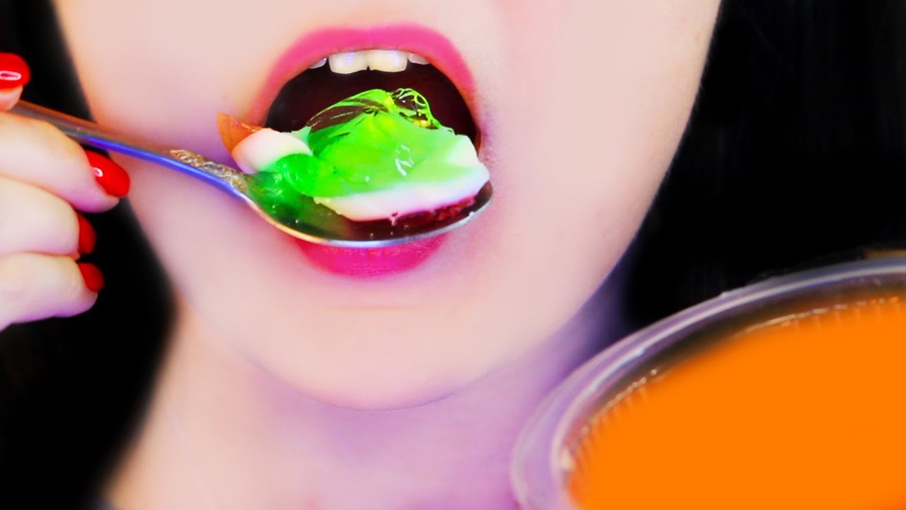 asmr RAINBOW 🌈 PUDDING JELLY eating sounds EMOJI MUKBANG - YouTube