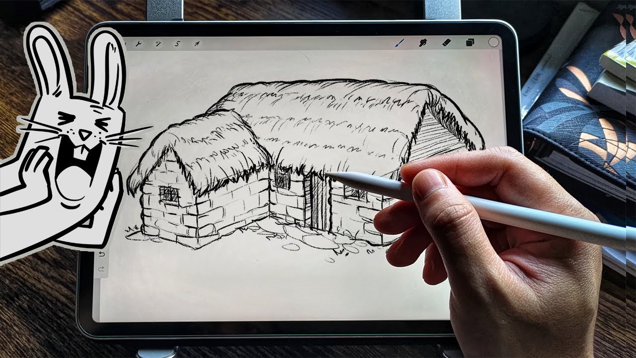 How to draw thatched roof cottage 🛖 - YouTube