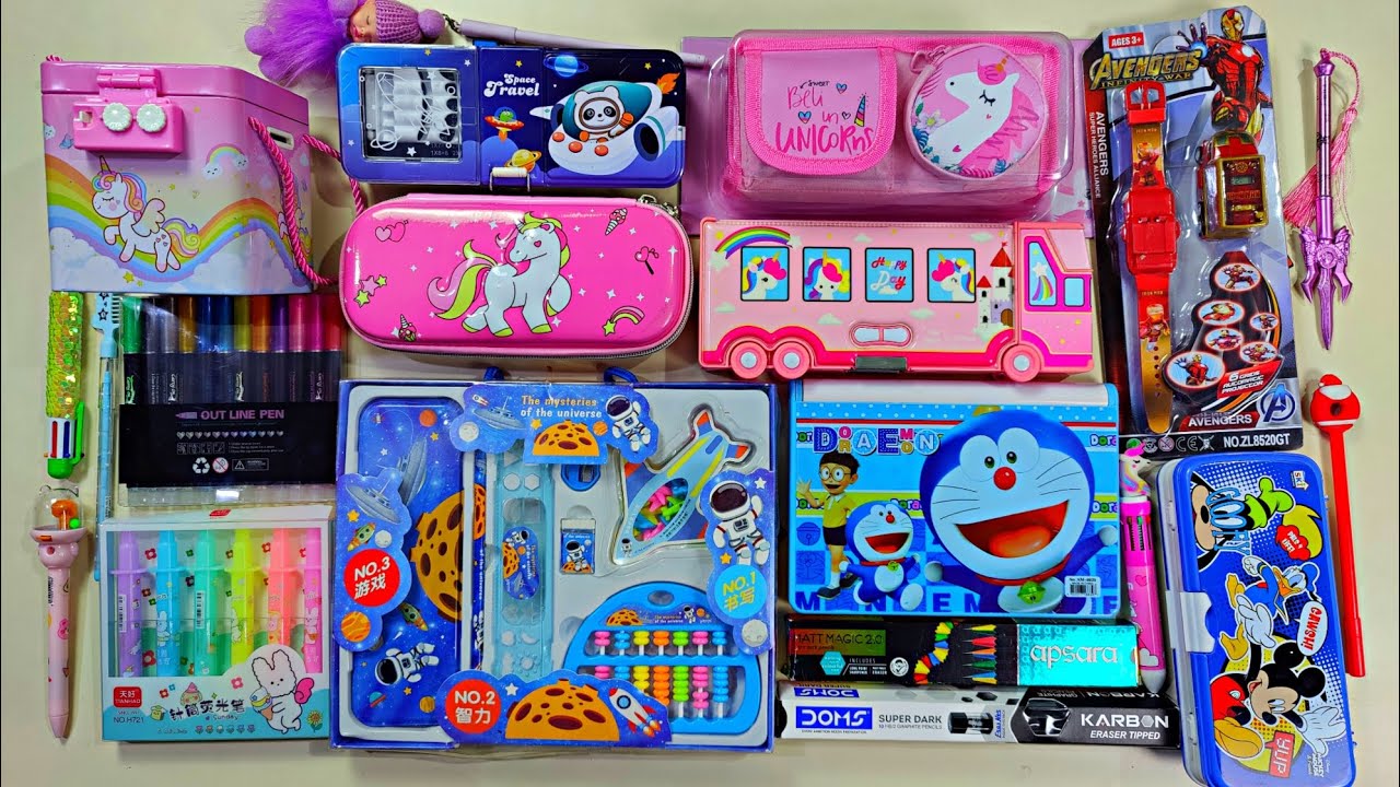 unboxing collection of pencil case, doraemon geometry box, doms pencil ...