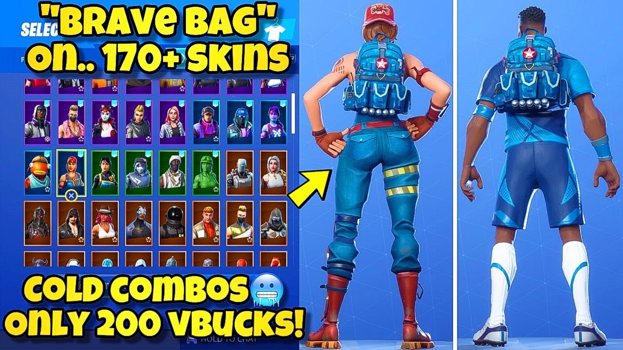 NEW "BRAVE BAG" BACK BLING Showcased With 170+ SKINS! Fortnite Battle ...