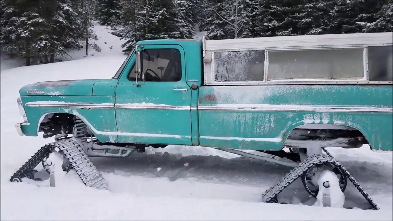 1967 12 Valve Cummins Swapped Ford on Tracks in Snow. - YouTube