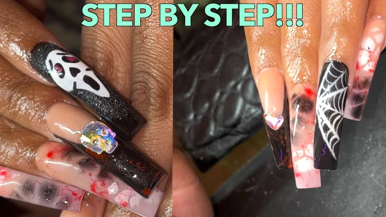 EASY HALLOWEEN NAIL ART! SCREAM NAIL ART| SPIDERWEB NAIL ART - YouTube