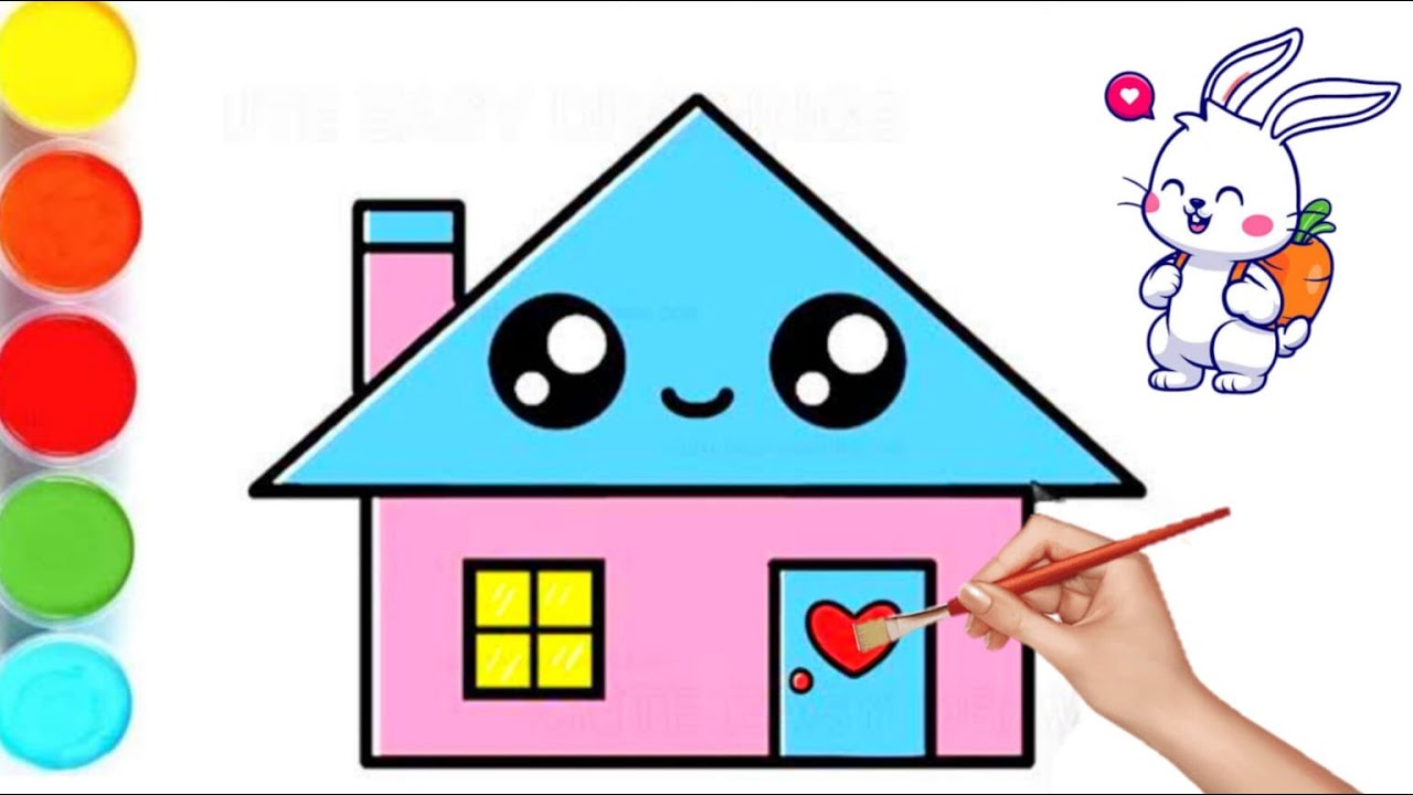 How to draw a colorful house using shapes, drawing and coloring for ...