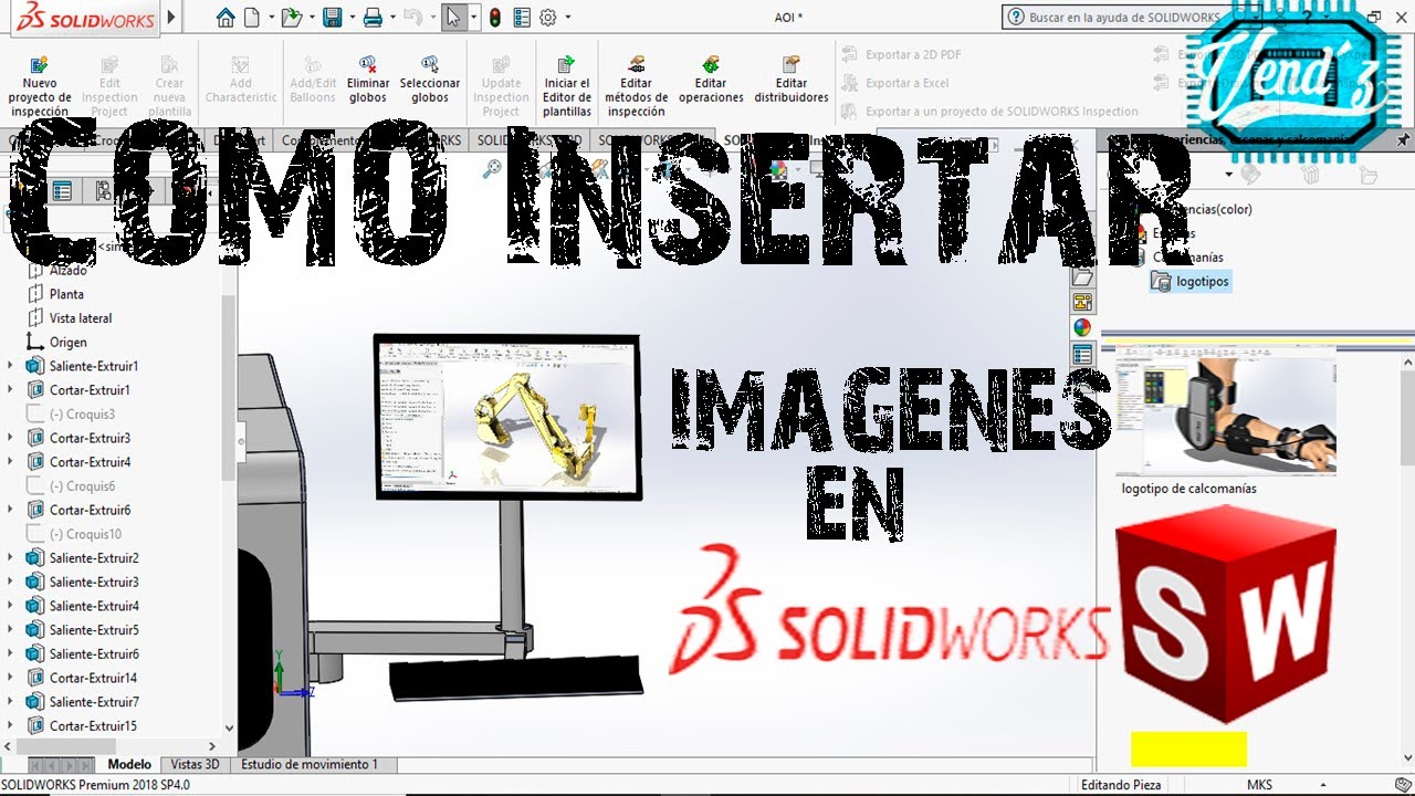 Como insertar imagenes a piezas en SolidWorks :) - YouTube