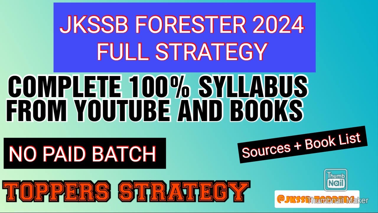 COMPLETE STRATEGY FOR JKSSB FORESTER | COVER WHOLE SYLLABUS WITHOUT ...