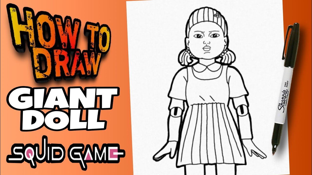 HOW TO DRAW GIANT DOLL | SQUID GAME | EASY | como dibujar la muñeca ...