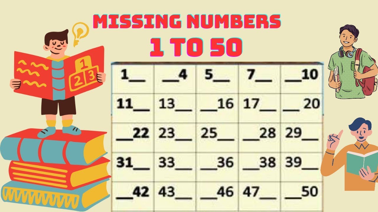 missing numbers | Fill in the blanks | 1 to 50 | counting missing ...