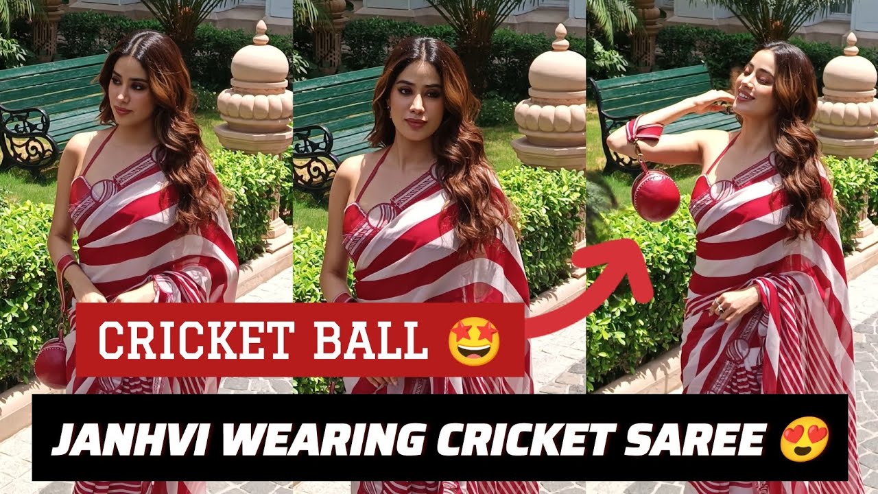 Janhvi Kapoor looks mesmerizing in Cricket Theme Saree 😍 at Mr. & Mrs. Mahi Movie Promotion in ...