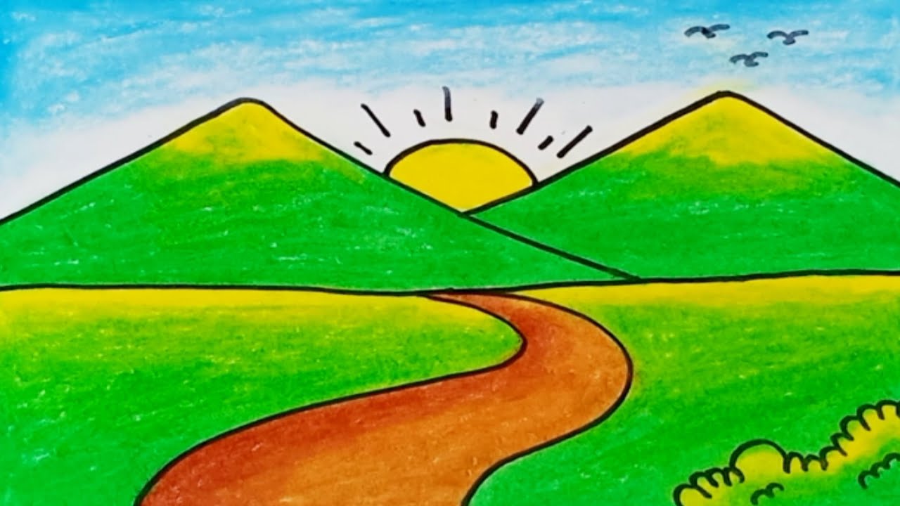 How to Draw Mountain Scenery Easy Step by Step |Drawing Mountain ...