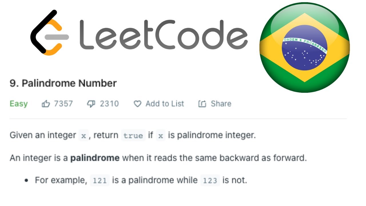 #004 - Palindrome Number (Portugues - BR) LEETCODE - YouTube