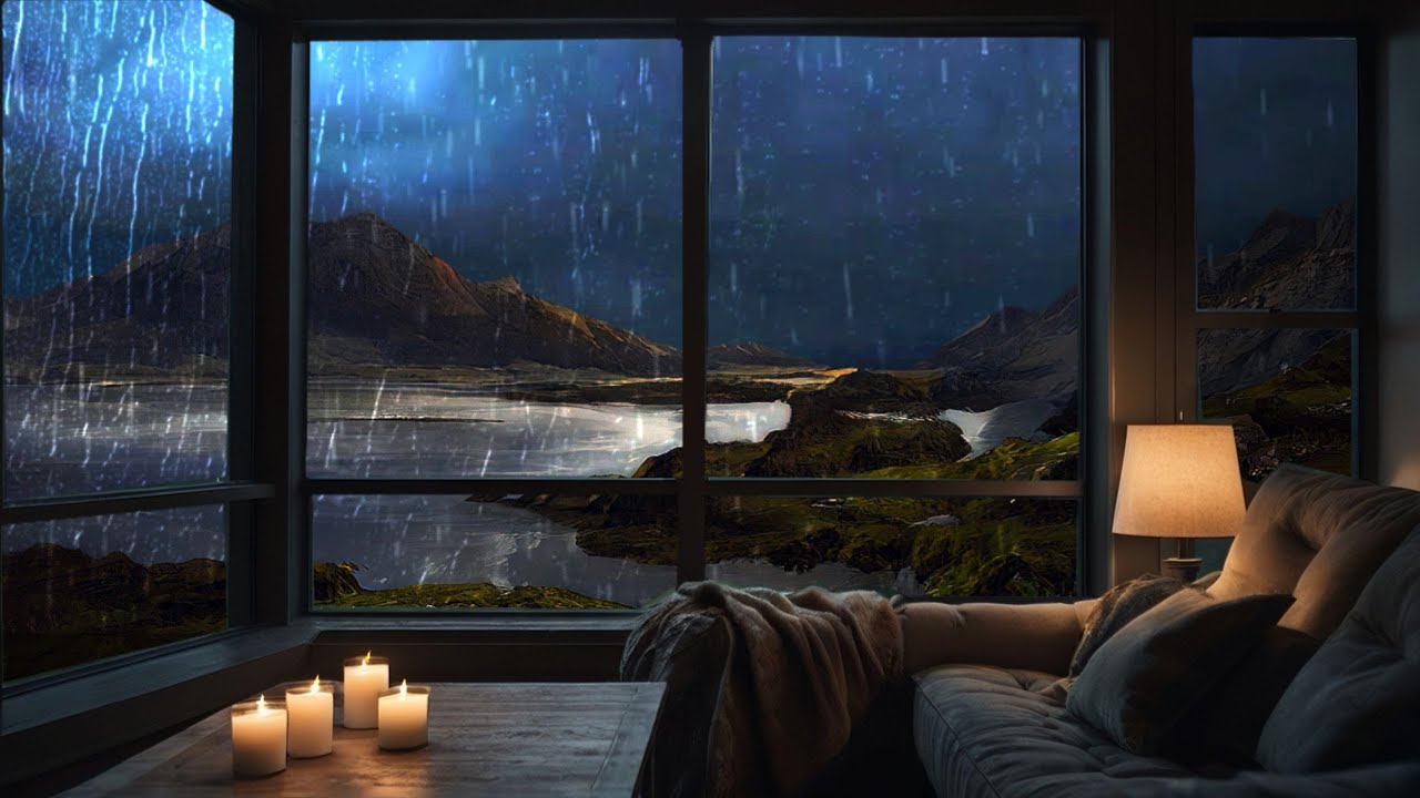 Relaxing in cozy room with rain and thunderstorm sounds | candlelight ...