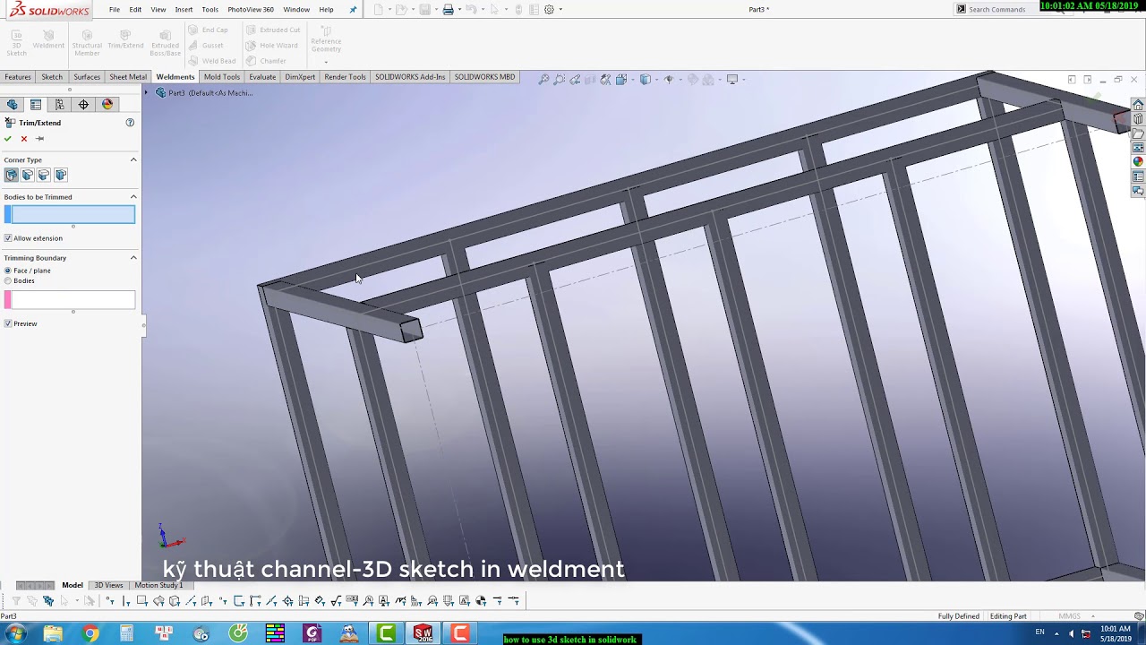 how to use 3d sketch in solidwork-weldment in solidwork - YouTube