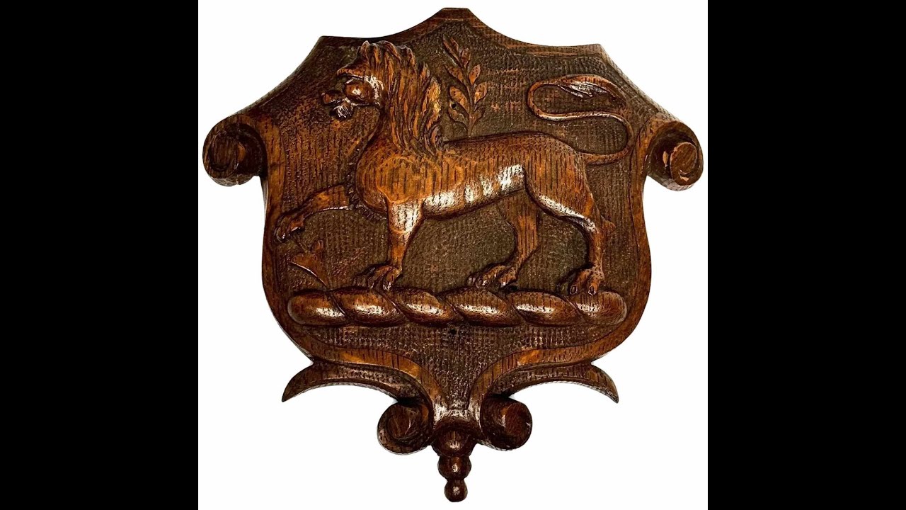 Pugin Design Carved Tiger Oak Heraldic Lion Shield Crest Sculpture ...