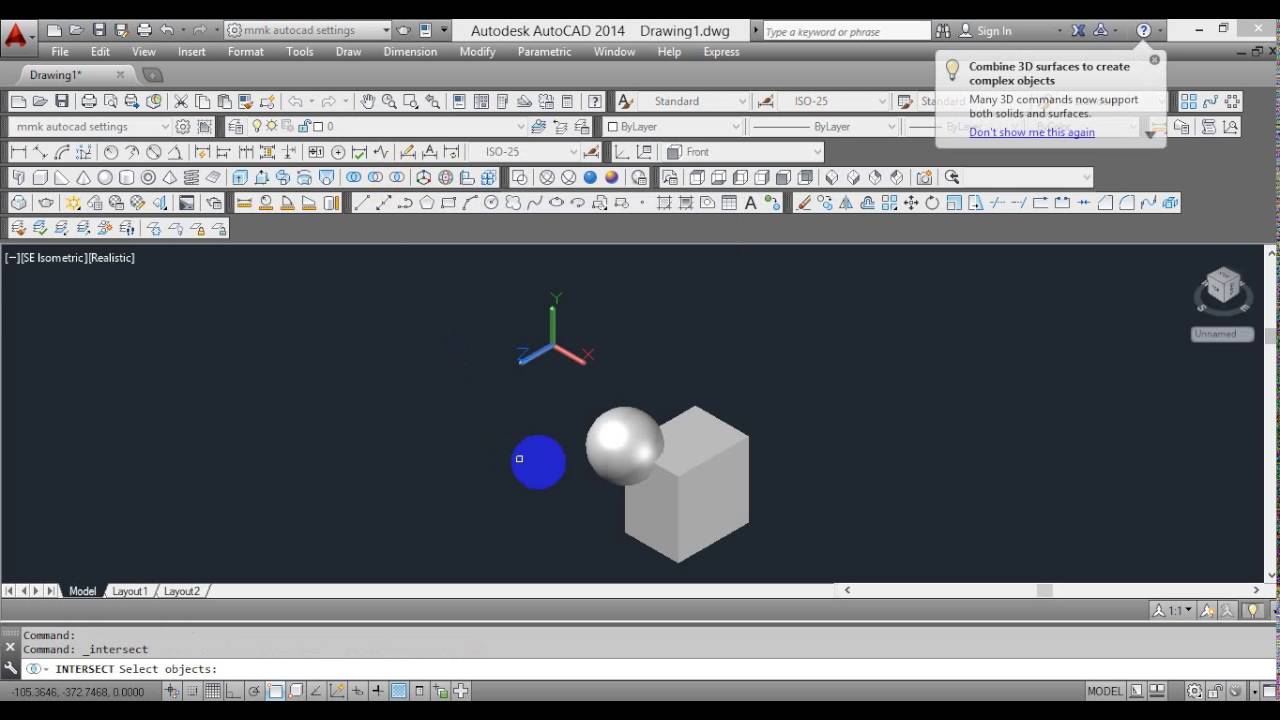 Autocad Tutorial : INTERSECT - YouTube