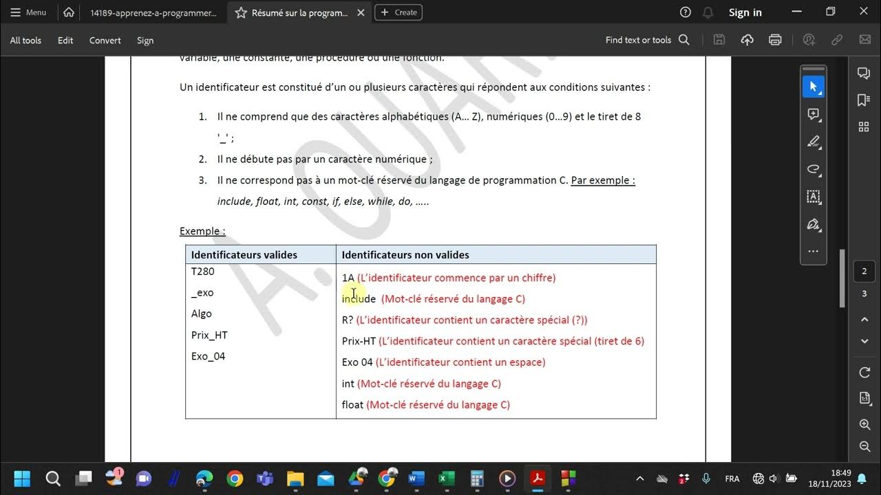 Résumé sur les bases de l’algorithme et de programmation en C - YouTube