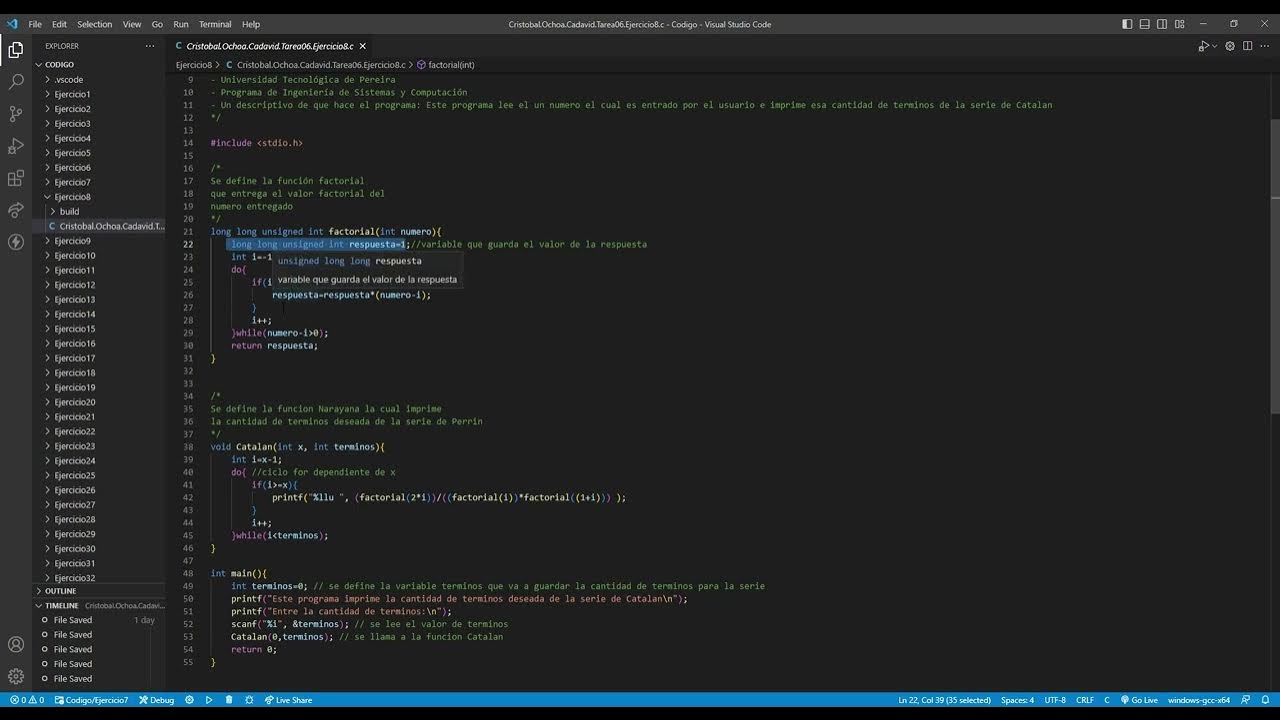 Cristobal Ochoa Cadavid Tarea06 Ejercicio8 c Codigo Visual Studio Code 2023 03 21 22 03 32 - YouTube