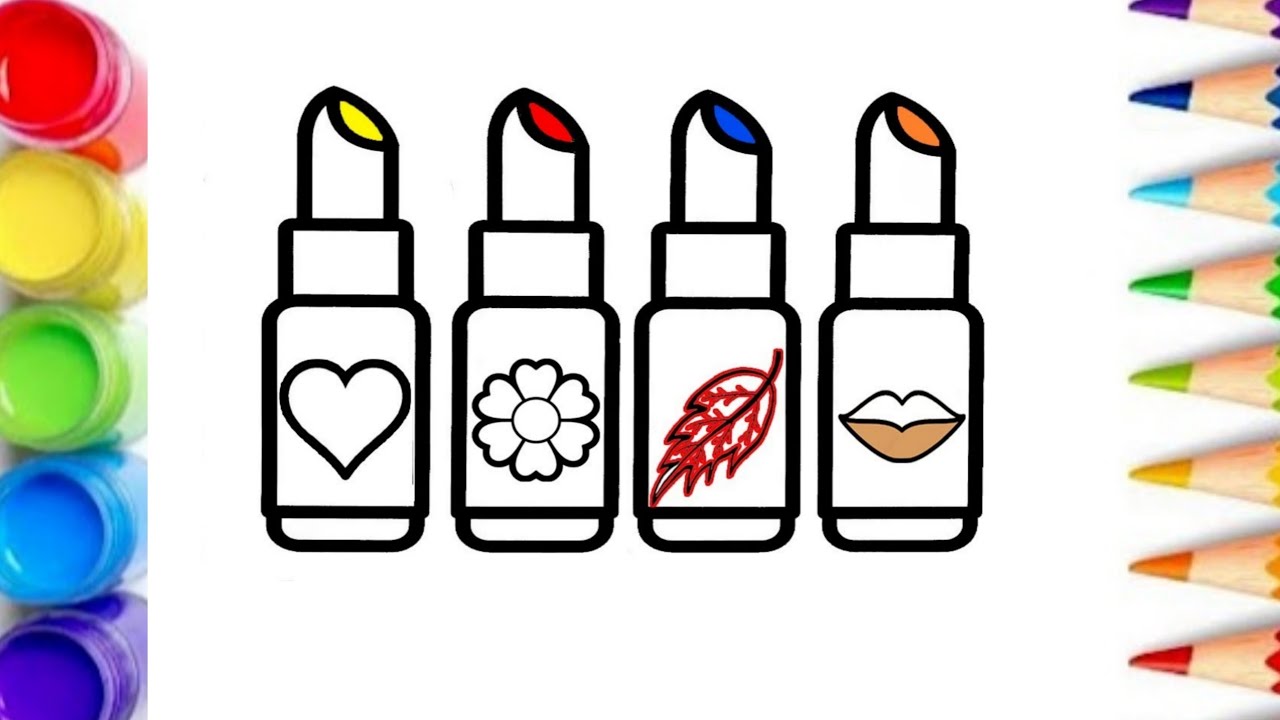 How to draw Lipstick for Kids, Toddlers | Learn How to Draw Makeup kit ...