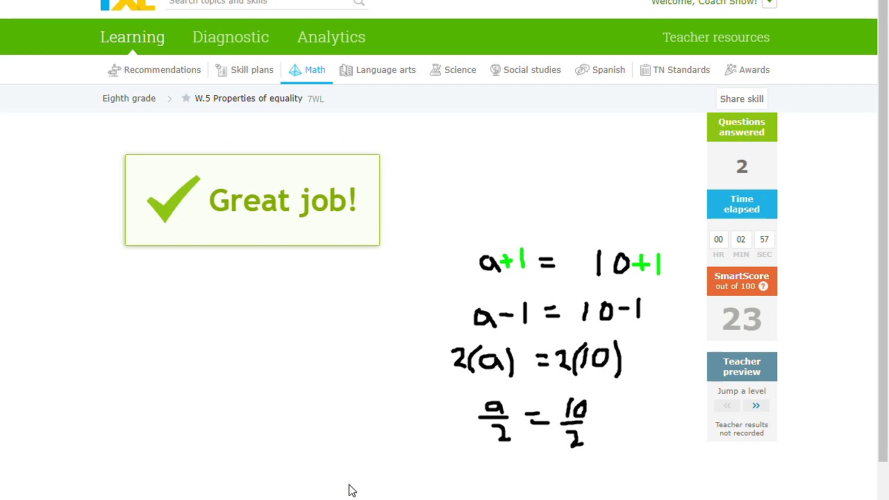 8th Grade Math IXL W 5 Properties of equality - YouTube
