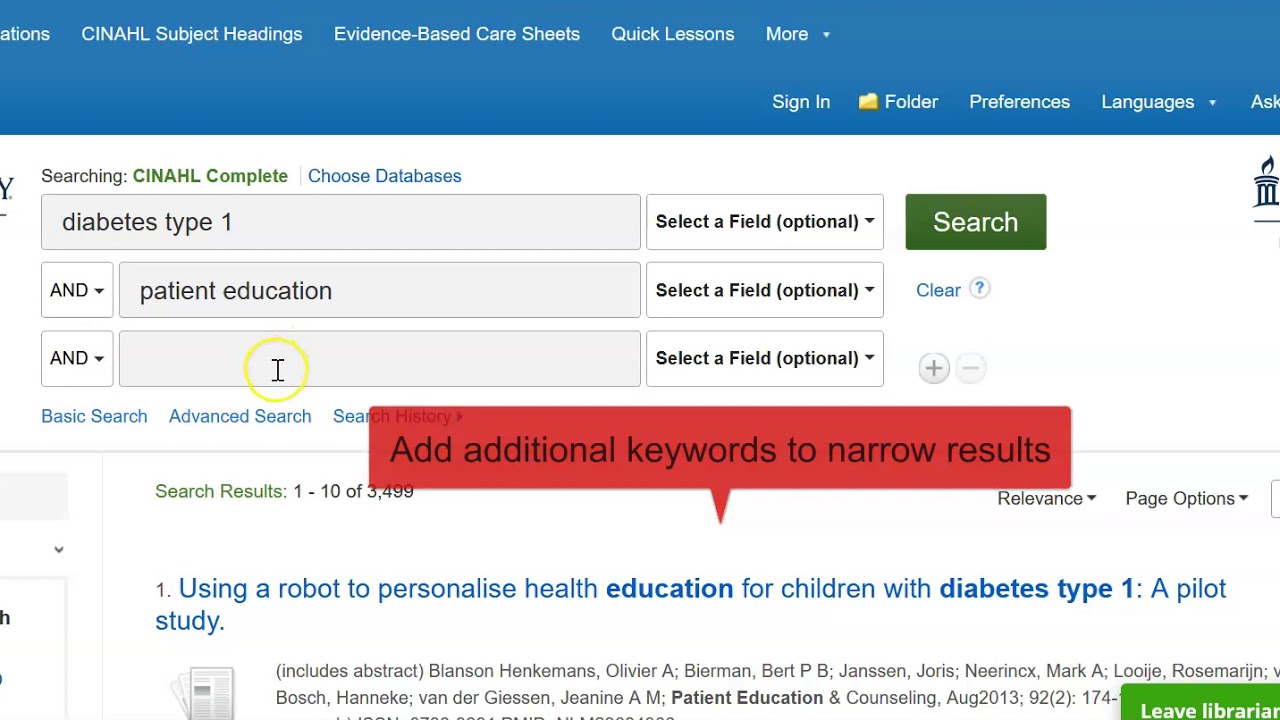 Simple Search in CINAHL - YouTube