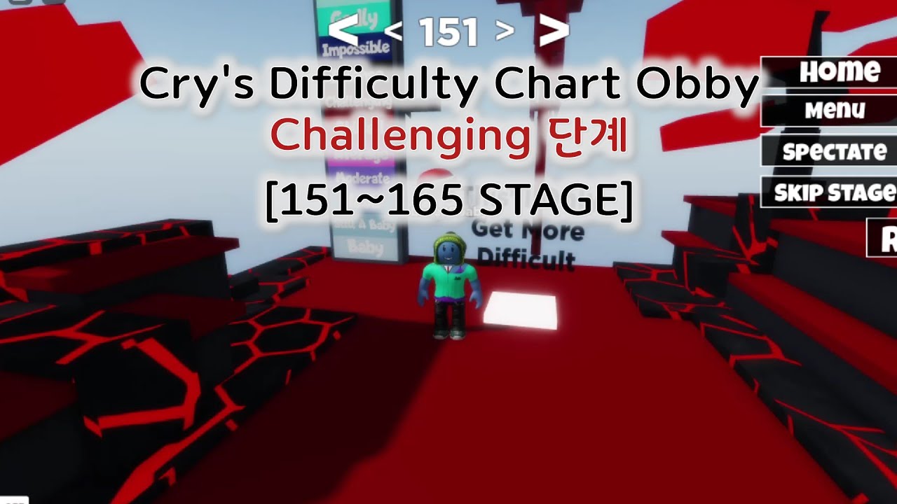 [JS월드] Cry's Difficulty Chart Obby [151~165 stage] Challenging단계 #로블록스 ...