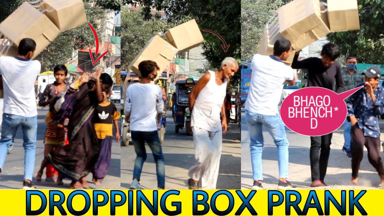 Dropping box on people prank | Falling box prank with crazy reaction ...