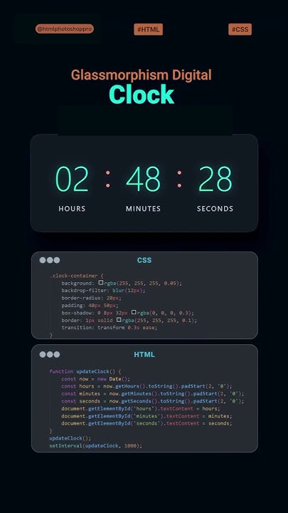 Glassmorphism Digital Clock #coding #shortsvideo #shortvideo #short # ...
