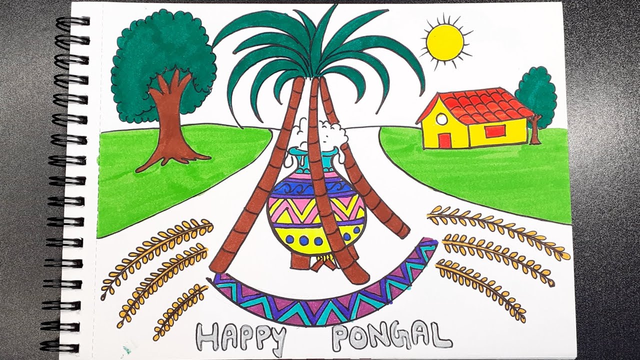 Pongal Drawing Easy | Pongal Pot Drawing | Pongal Festival Drawing ...