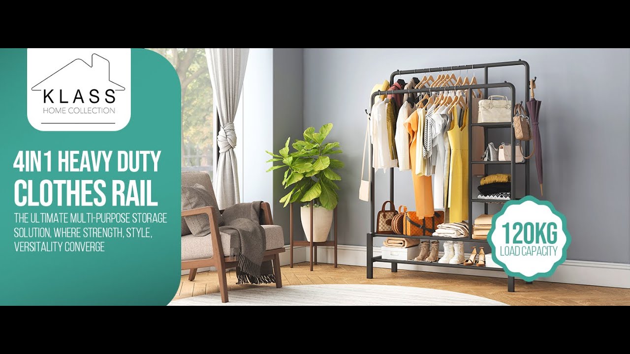 Assembly Instructions Klass Heavy Duty Clothes Rail With Shelves - YouTube