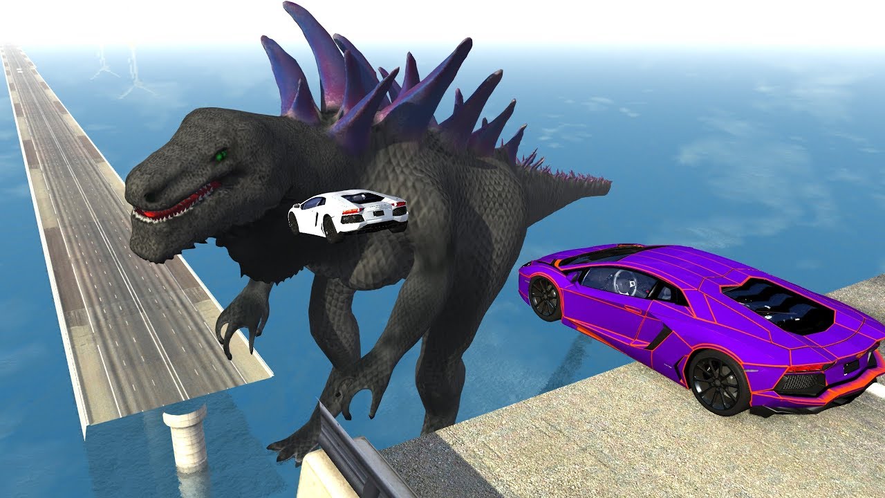 Open Bridge Jumps over Godzilla (Jumping into Godzilla Crashes ...