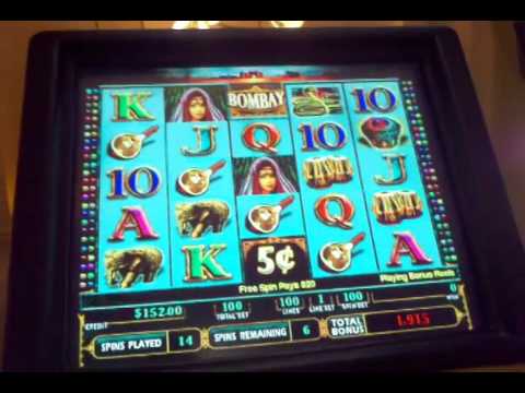 Bombay slot machine Nickel Denom 25 Free spins bonus Good Win - YouTube