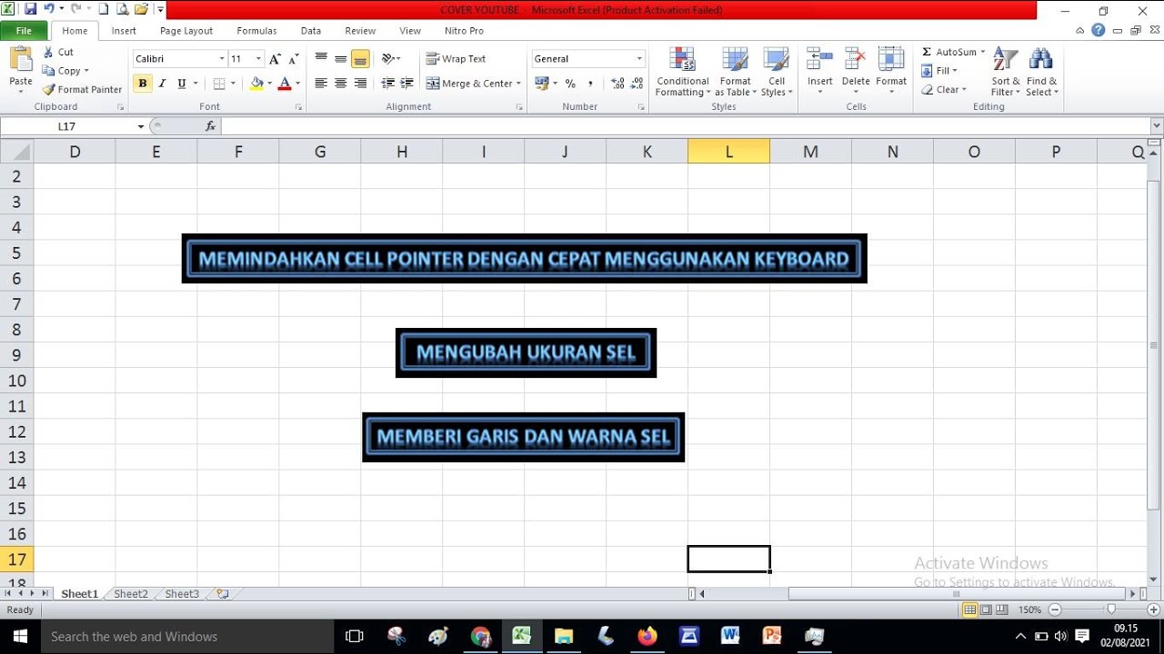 MEMINDAHKAN CELL POINTER DENGAN KEYBOARD MENGUBAH UKURAN SEL, GARIS DAN WARNA DI MICROSOFT EXCEL ...