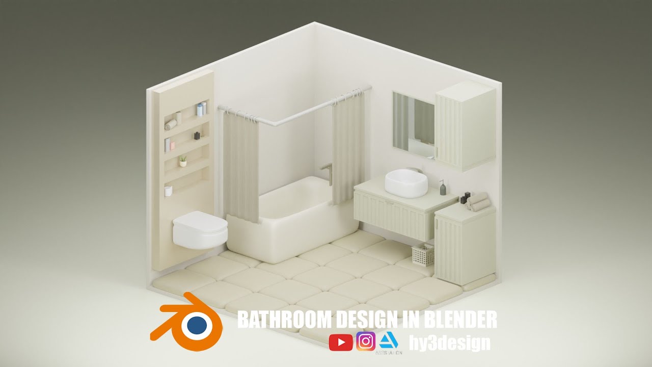Tiny Bathroom Design in Blender - Low Poly - YouTube