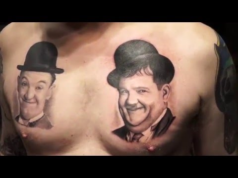 Laurel and Hardy tattoo by Tek - Tattoo Timelapse (part 2)