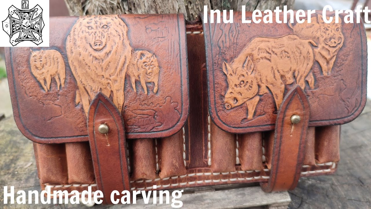Hunting rifle ammo pouch, Handmade carving, leather craft. - YouTube