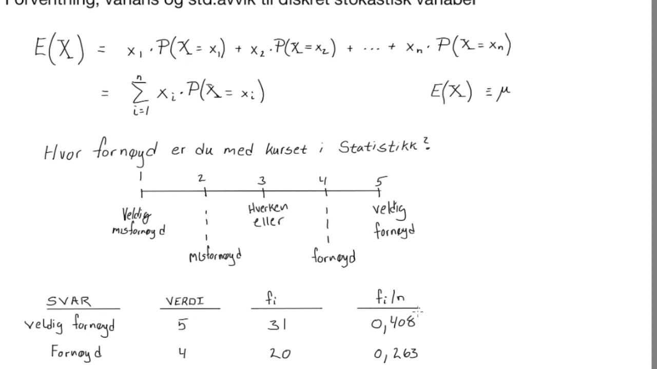 Kap. 3.1 (2/2): Forventning, varians og standardavvik til diskret ...
