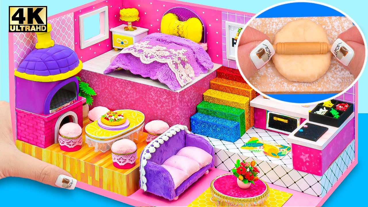 How To Make SIMPLE Two Floor Pink Cardboard House with 4 room ️ DIY ...