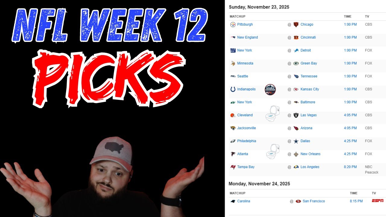 My PICKS For NFL WEEK 12 - YouTube