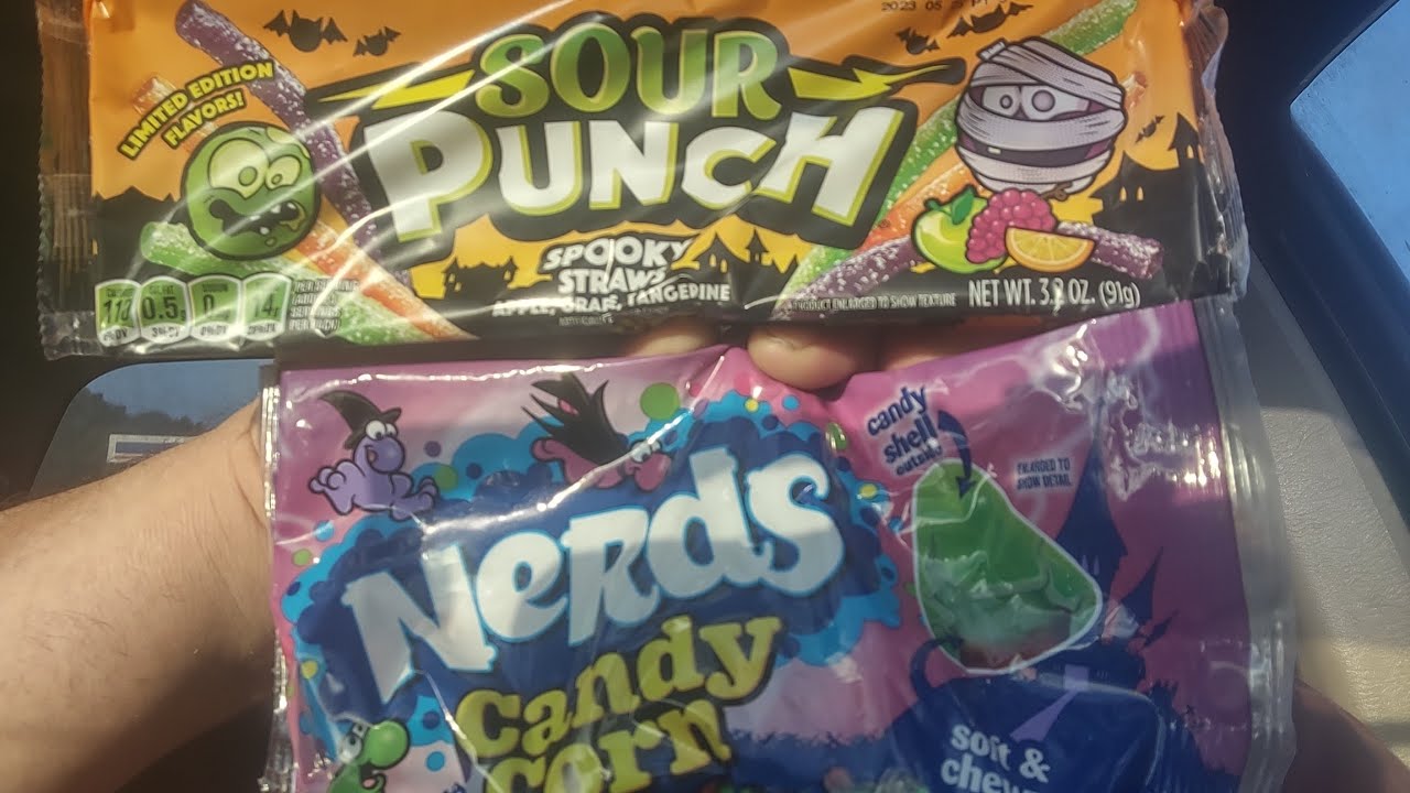 NERDS Candy Corn & SOUR PUNCH Spooky Straws! - YouTube