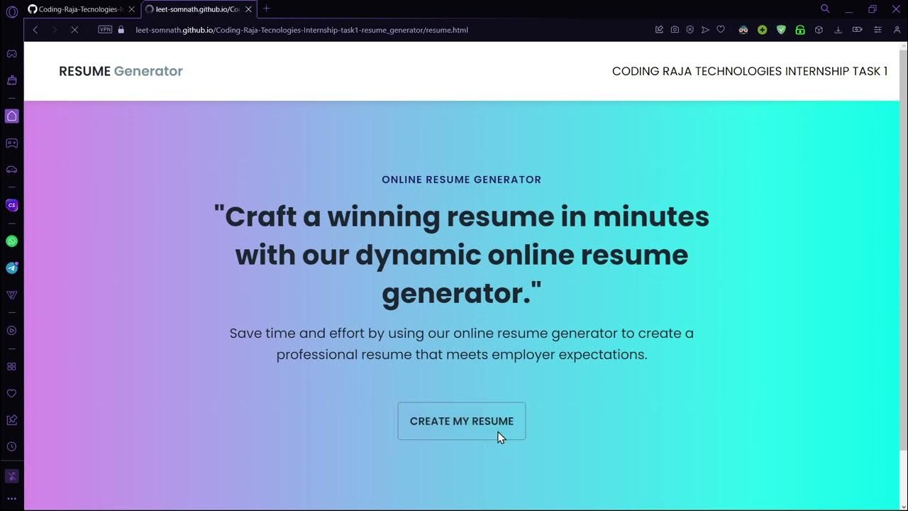 CODING RAJA TECHNOLOGIES INTERNSHIP TASK1 RESUMEBUILDER - YouTube