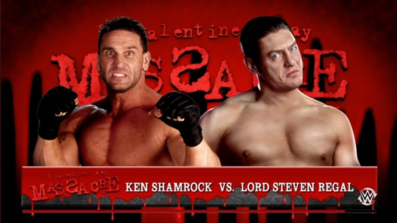 Ken Shamrock vs Lord Steven Regal. St Valentines Day Massacre 99. WWE ...